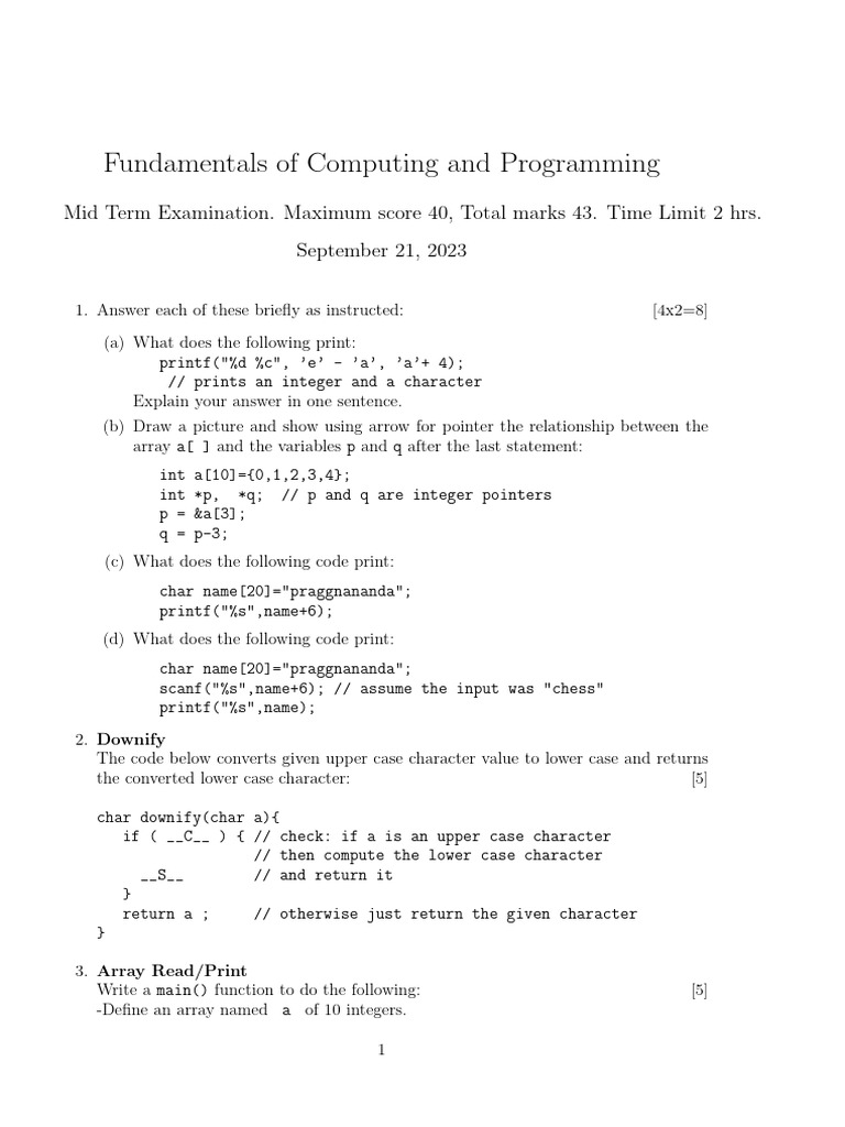 Fundamentals Of Computing And Programming Ms 2023 24 Pdf Integer Computer Science