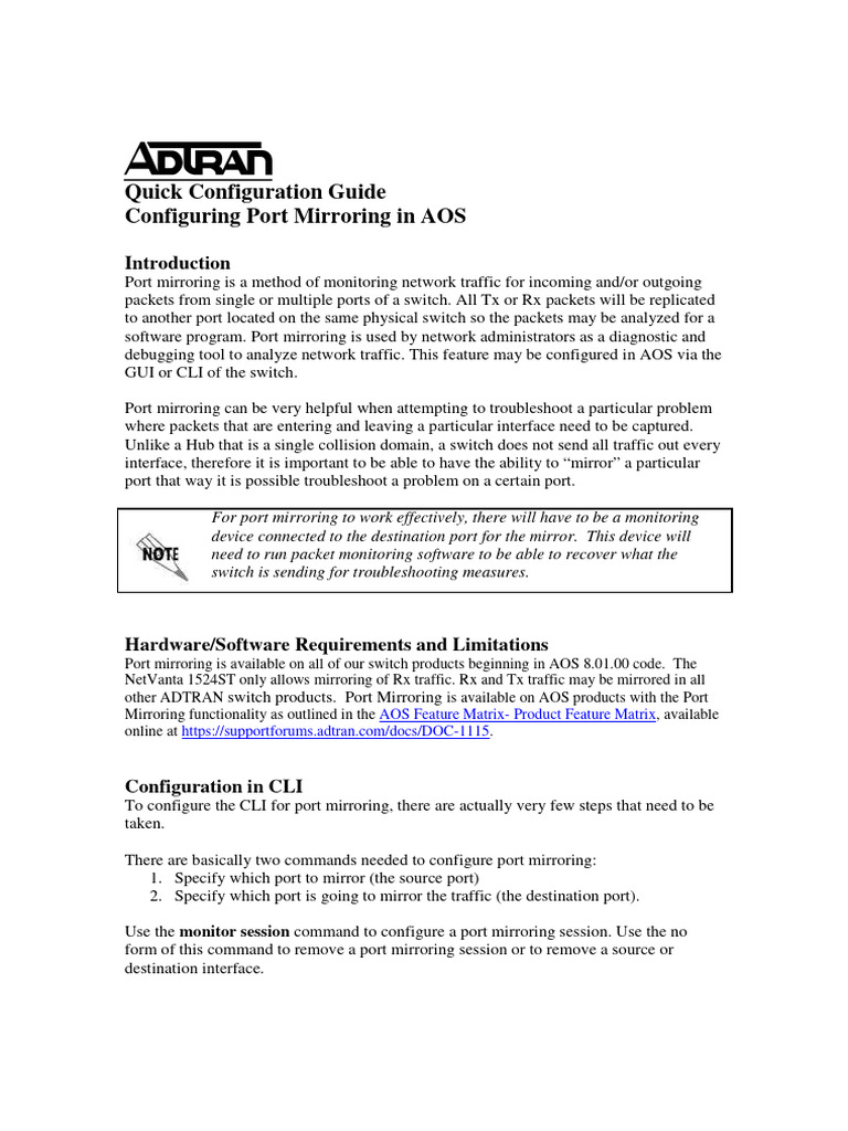 Port Mirroring Setup in AOS Guide | PDF | Network Switch | Networking ...
