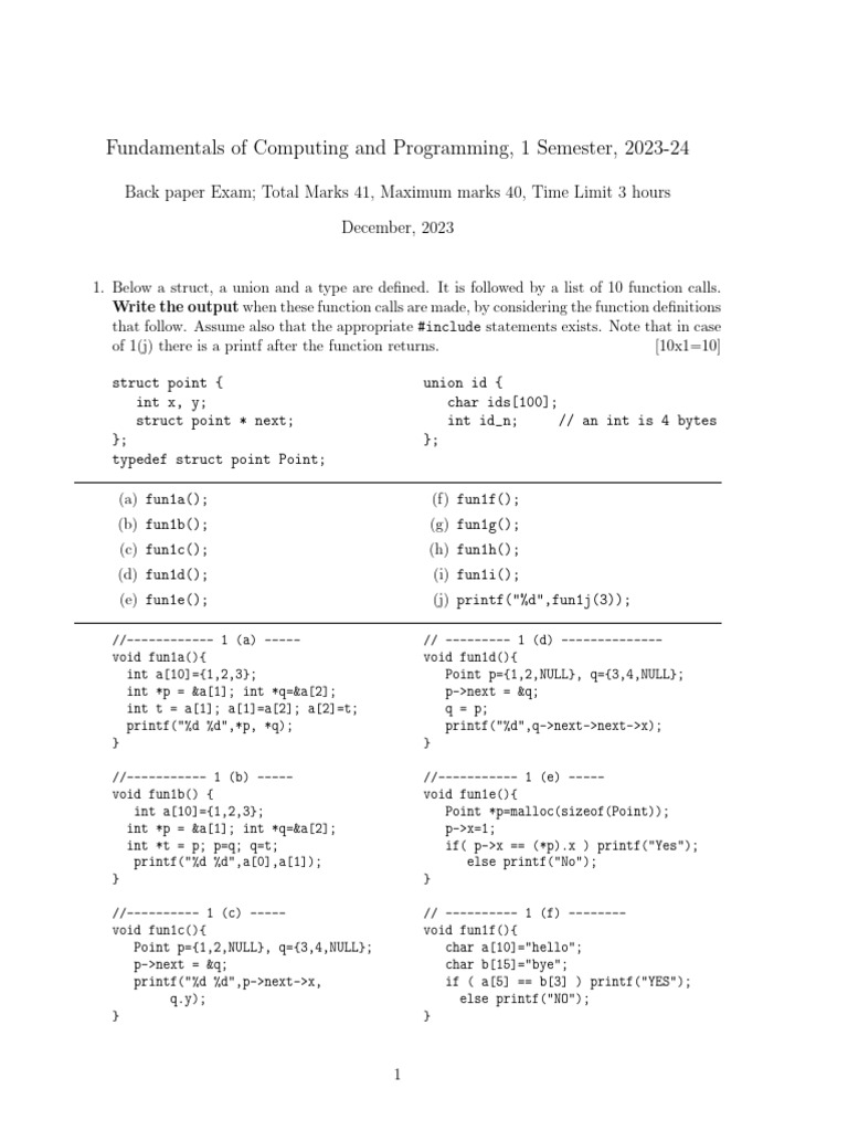 Fundamentals of Computing and Programming BP 2023-24 | PDF | Pointer (Computer Programming ...