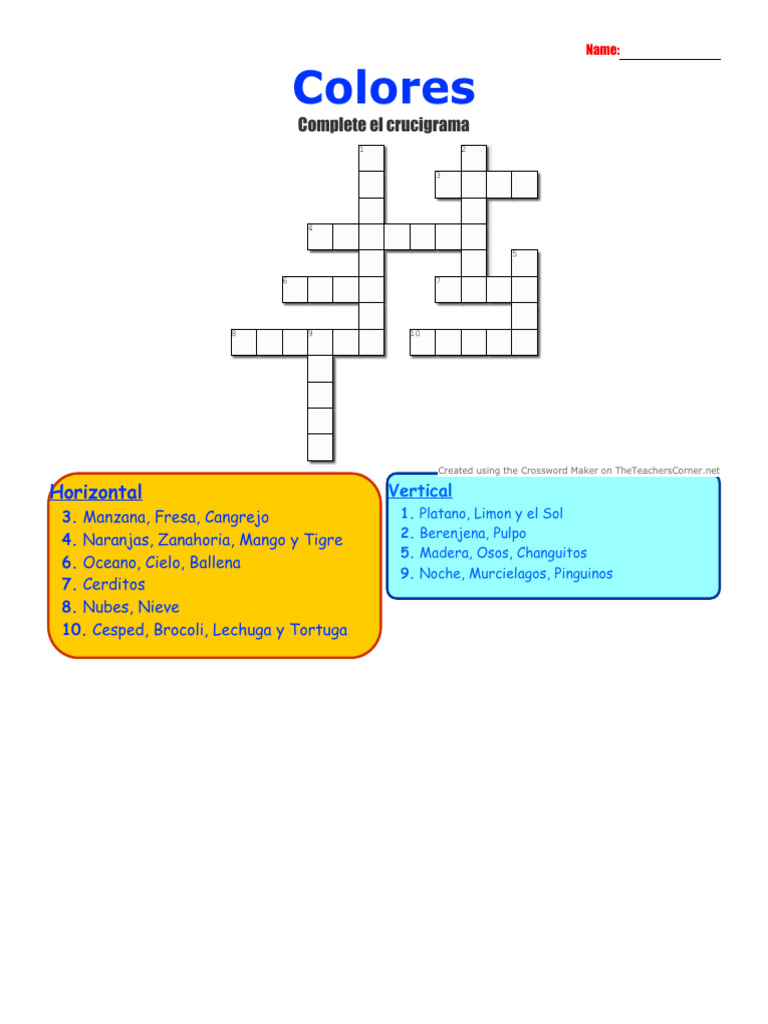 crucigrama colores | PDF