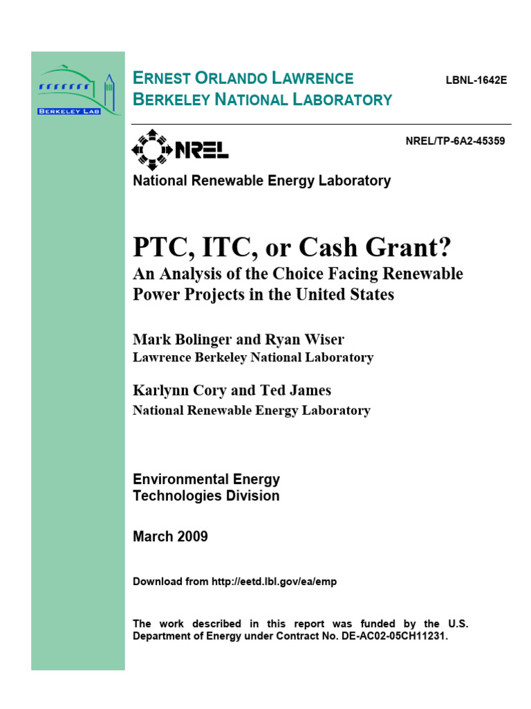 PTC, ITC, or Cash Grant | PDF | Tax Credit | American Recovery And ...