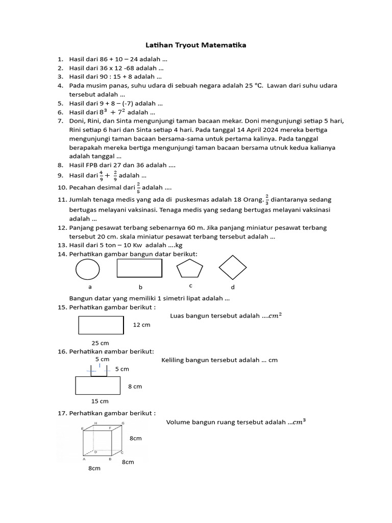 Latihan Ujian Sekolah Matematika | PDF