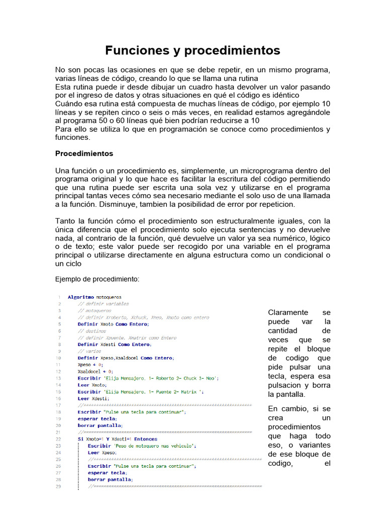 Apunte 7j Procedimientos y Funciones OperadoresI | PDF | Programa de computadora | Programación