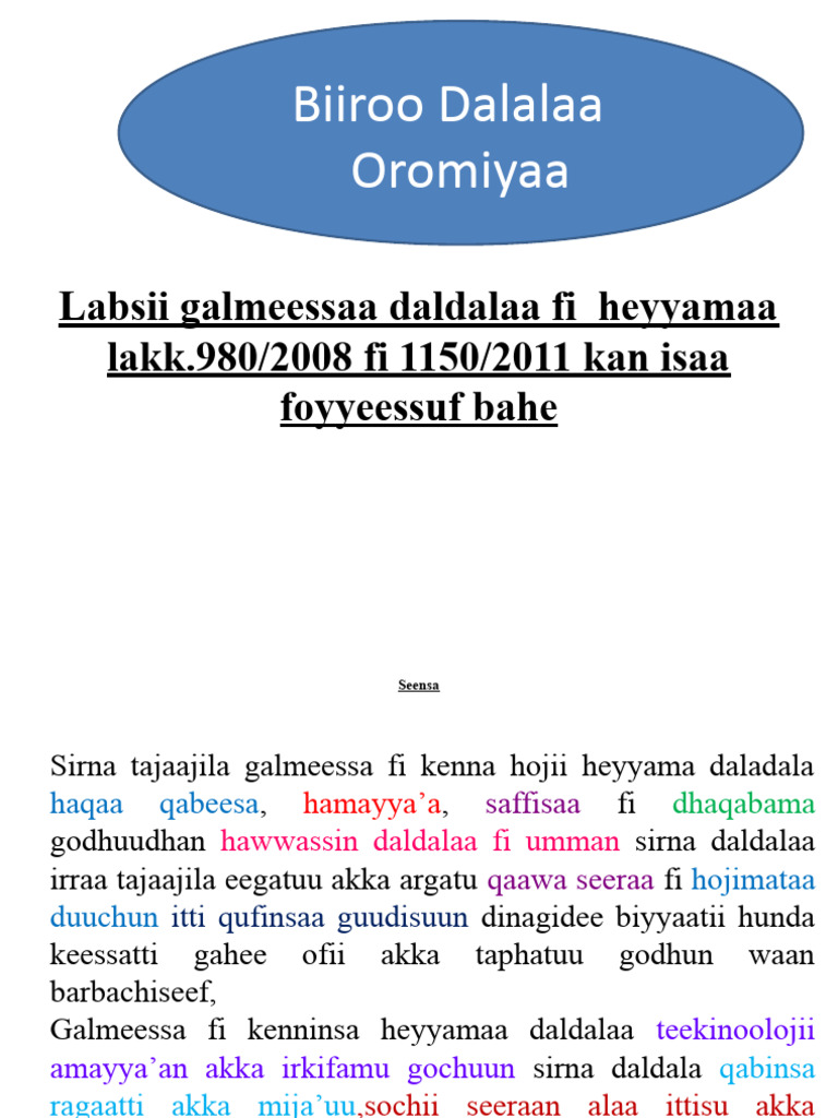 Labsii Galmeessaa Fi Heyyama Lak.980.2008 | PDF