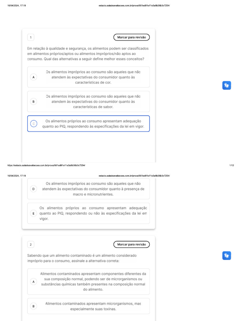 Bromatologia Av2 Nota 9 - Exercicio 7 Errado | PDF