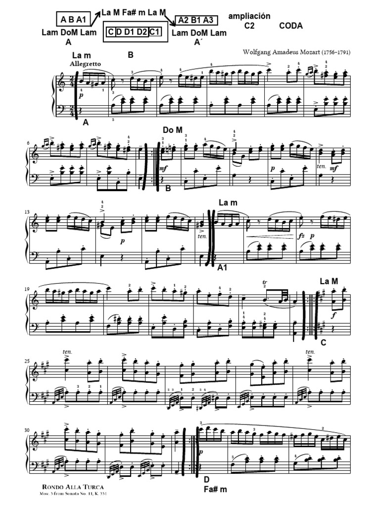 Mozart Rondo Alla Turca Sonata No.11 | PDF | Formas musicales ...