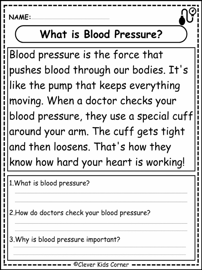 Blood Pressure Reading Comprehension Passages For K-2 | PDF