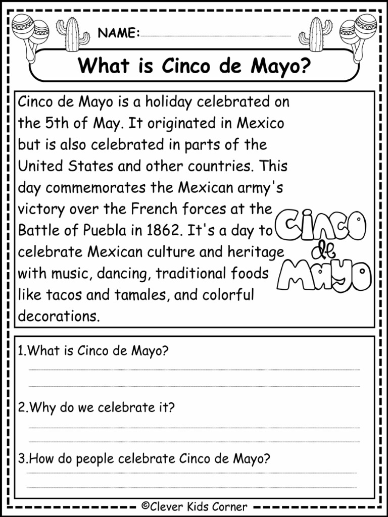 Cinco de Mayo Reading Comprehension Passages For K-2 | PDF