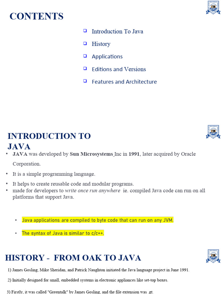 3-Introduction-Histor-,Appl-Ed, Ver, Fea, Arch (Unit-1) | PDF | Java (Programming Language ...