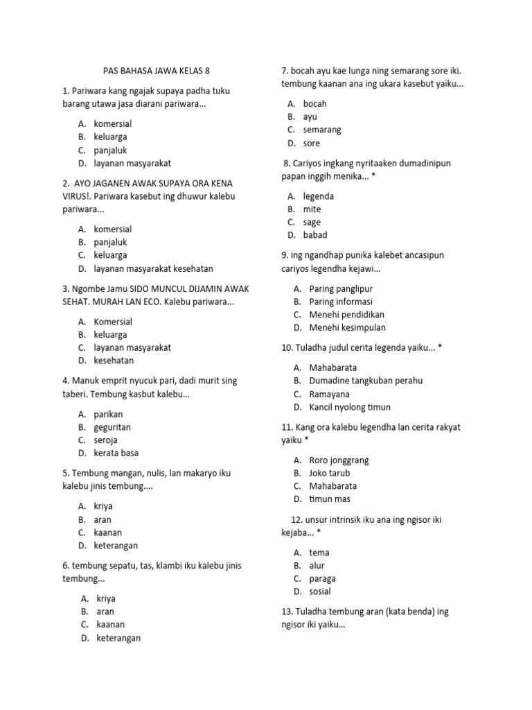 Pas Bahasa Jawa Kelas 8 | PDF