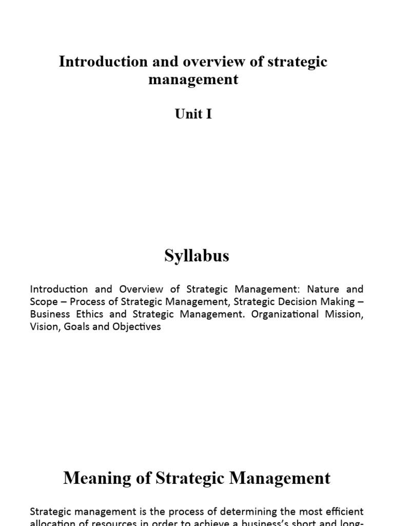 Unit I SM | PDF | Strategic Management | Corporate Social Responsibility
