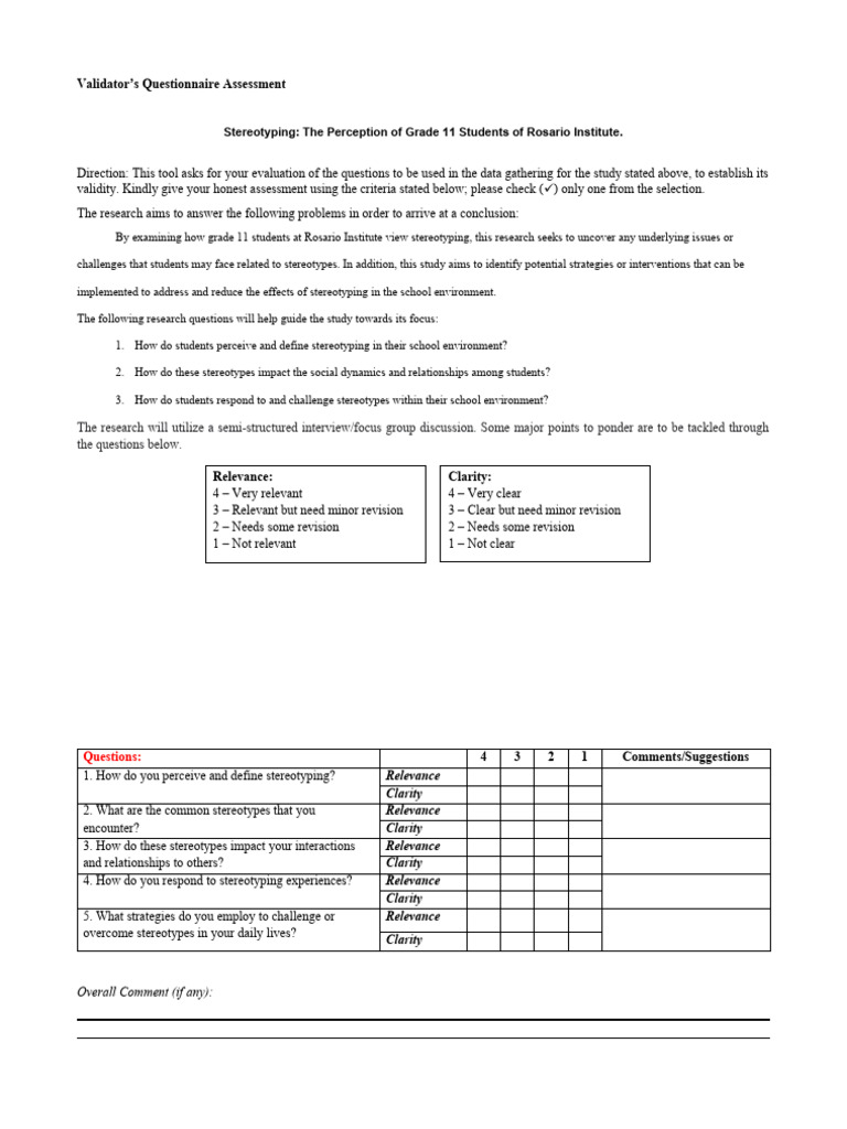 Validators Assessment Form 2 | PDF | Stereotypes | Focus Group Validators Assessment Form 2 | PDF | Stereotypes | Focus Group