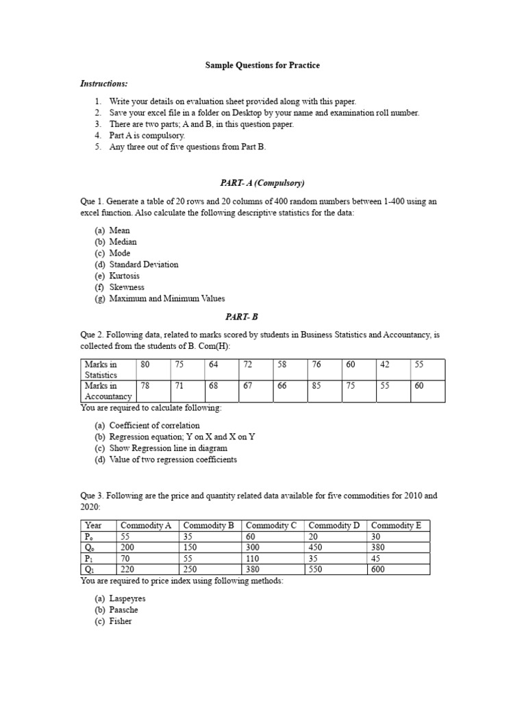 Practice Questions | PDF | Statistics | Spearman's Rank Correlation ...