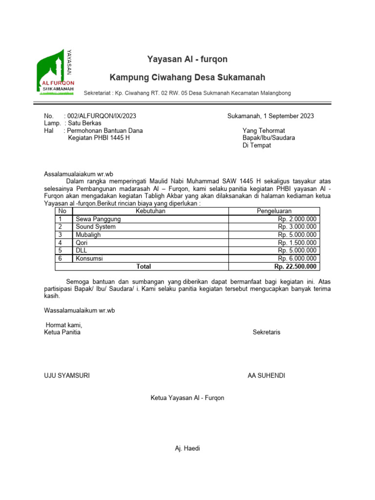 Proposal Amplop PHBI 2023 | PDF