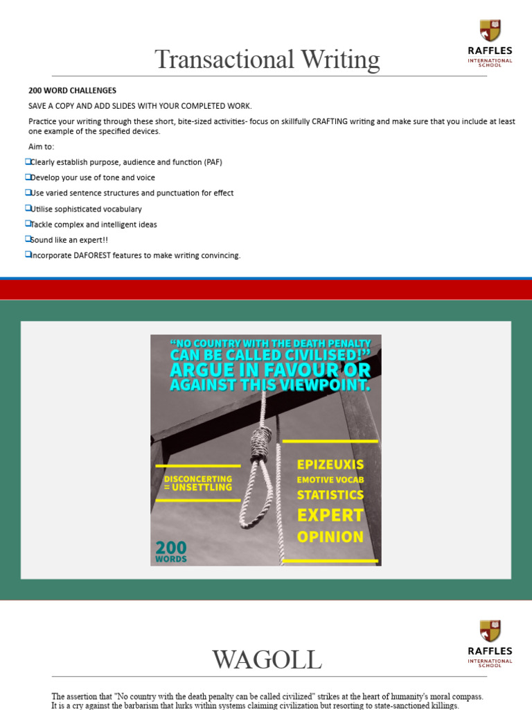 200-Word Challenges - Transactional Writing Practice | PDF