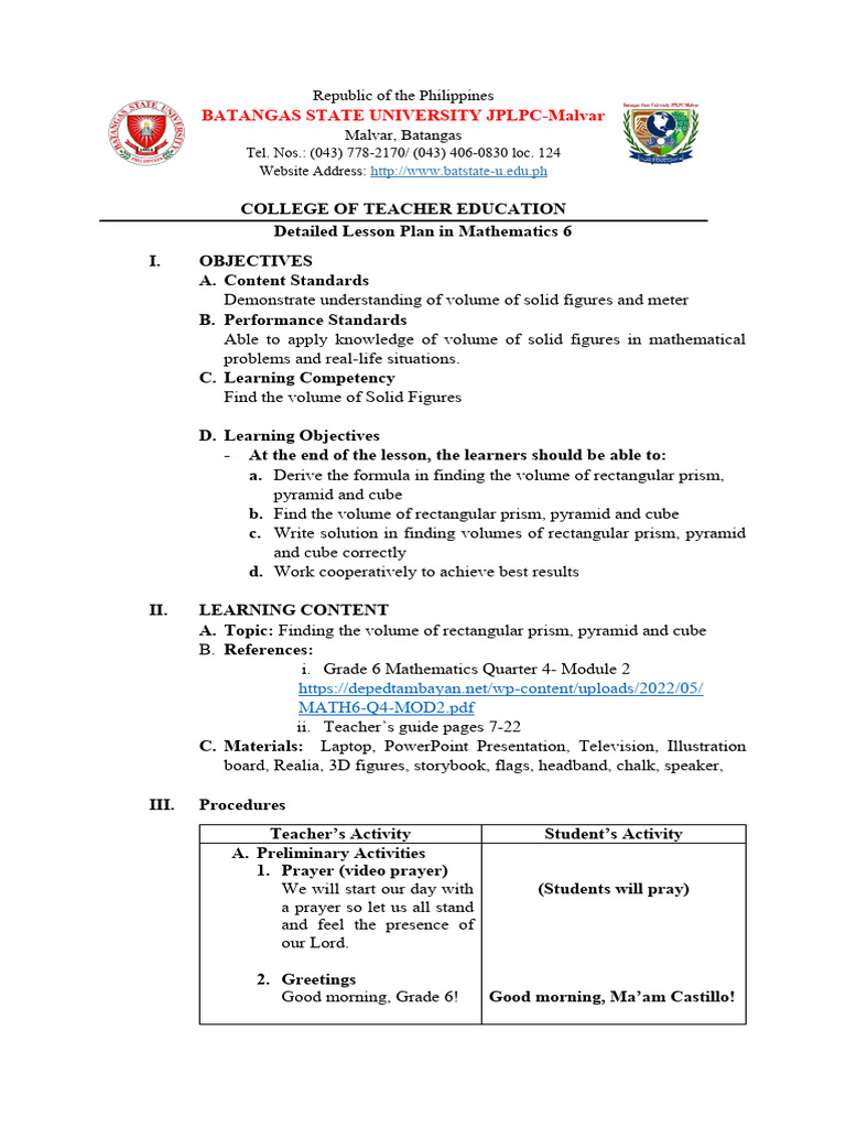 Final Demo Lesson Plan | PDF | Volume | Length