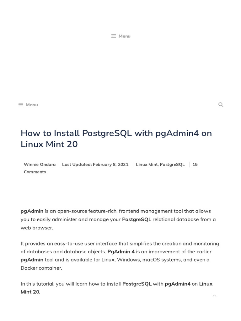 How To Install PostgreSQL With Pgadmin4 On Linux Mint 20 | PDF | Postgre Sql | Linux