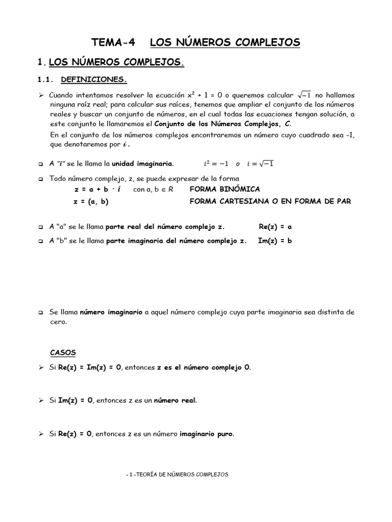Tema-4 Los Números Complejos | PDF | Número complejo | Matemática Elemental