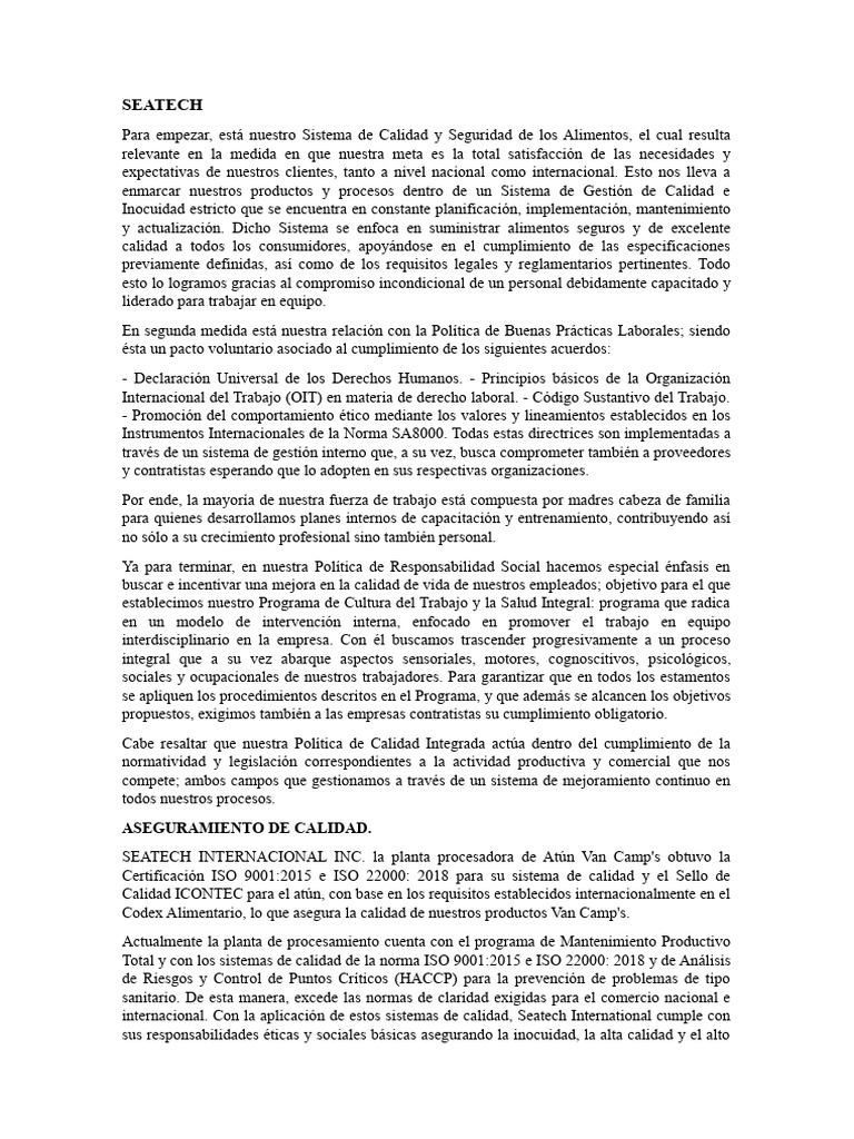 SEATECH | PDF | Calidad (comercial) | Sistema de manejo de calidad