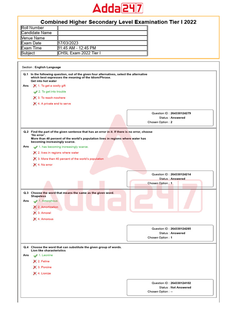 SSC CHSL Question Paper 17 March 2023 Shift 2 | PDF | Seabed | Question