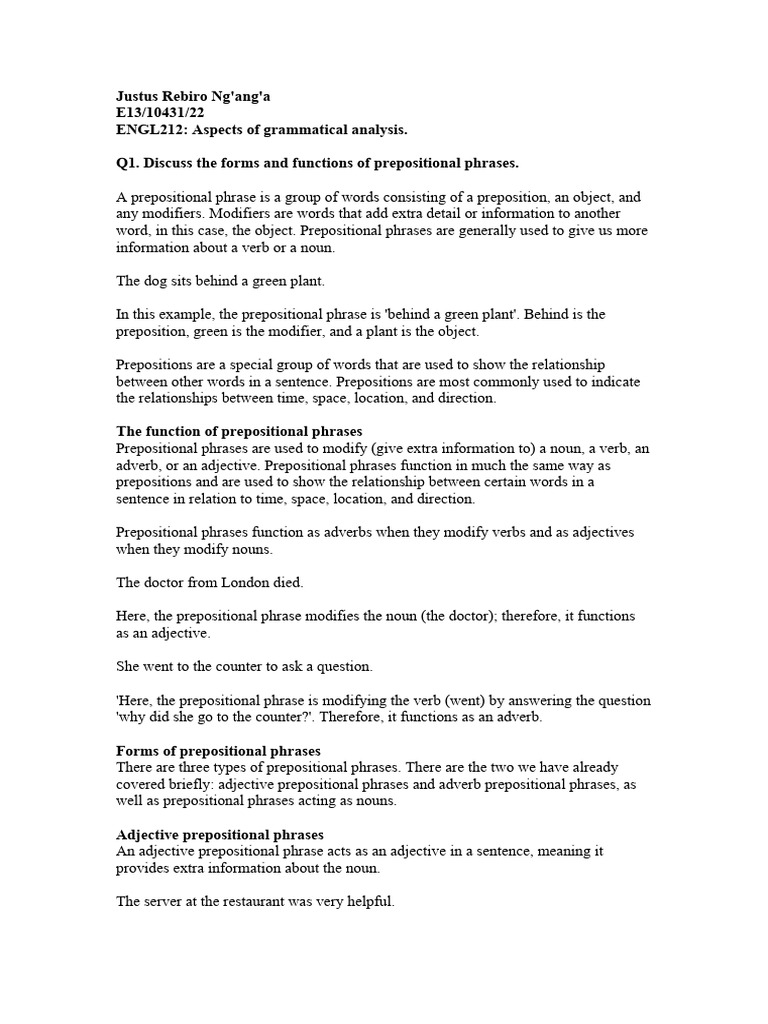 Aaprepositional Phrases | PDF | English Grammar | Preposition And ...