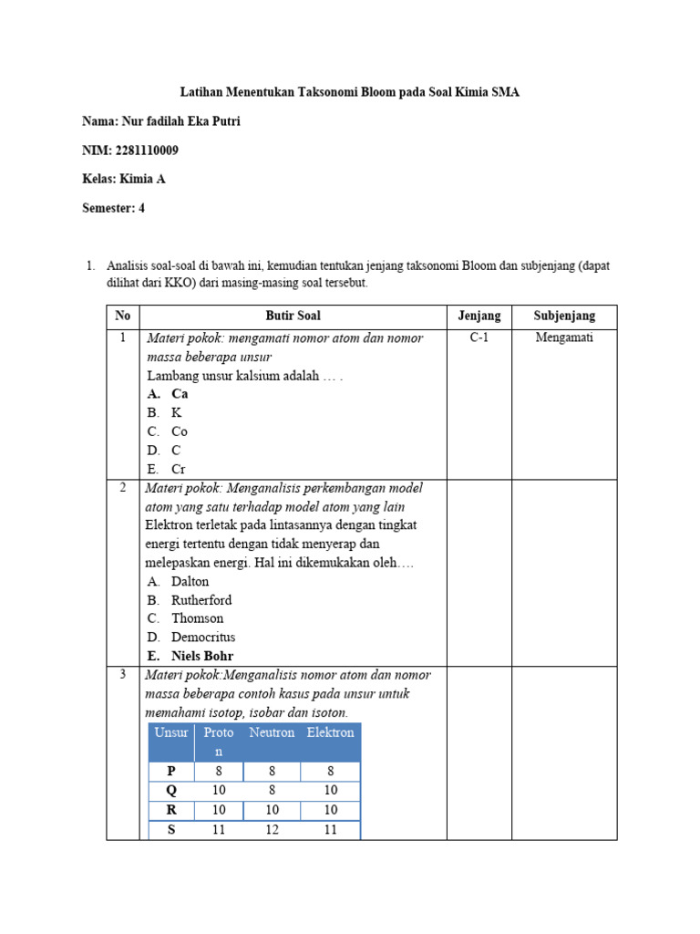 Latihan Soal Taksonomi-Nurfadilah Eka Putri-2281110009 | PDF