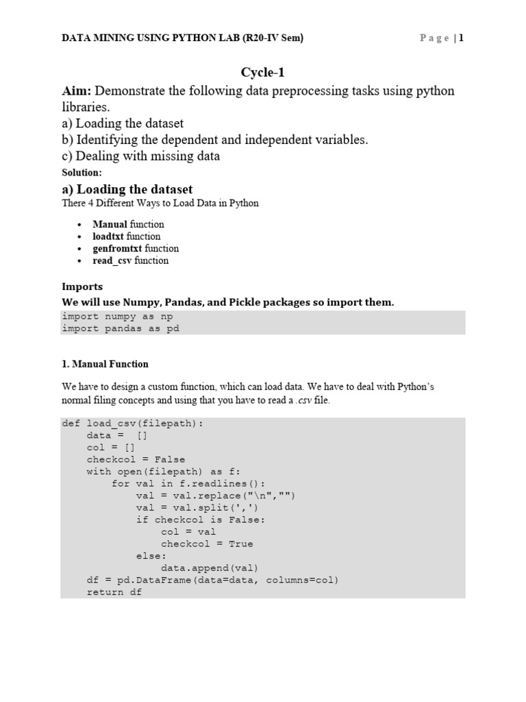 DM Lab Cycle 1 | PDF | Mean | Matrix (Mathematics) DM Lab Cycle 1 | PDF | Mean | Matrix (Mathematics)