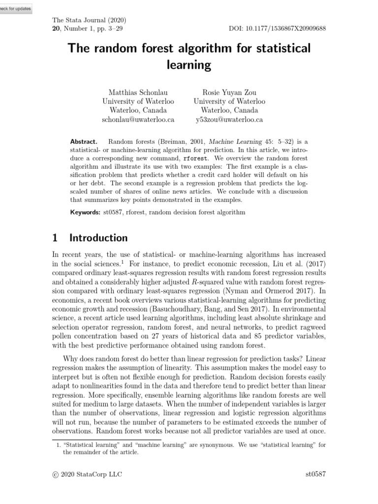 schonlau-zou-2020-the-random-forest-algorithm-for-statistical-learning | PDF | Linear Regression ...