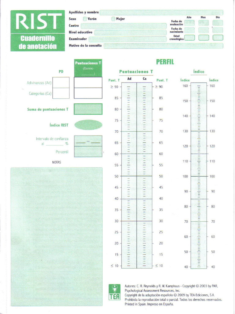 Cuadernillo de Anotacion RIST | PDF