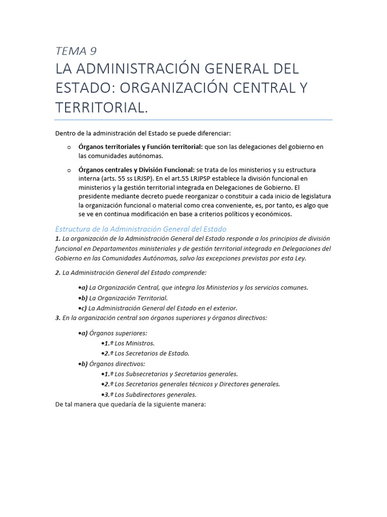 Tema 9. La Administración General Del Estado Organización Central y ...
