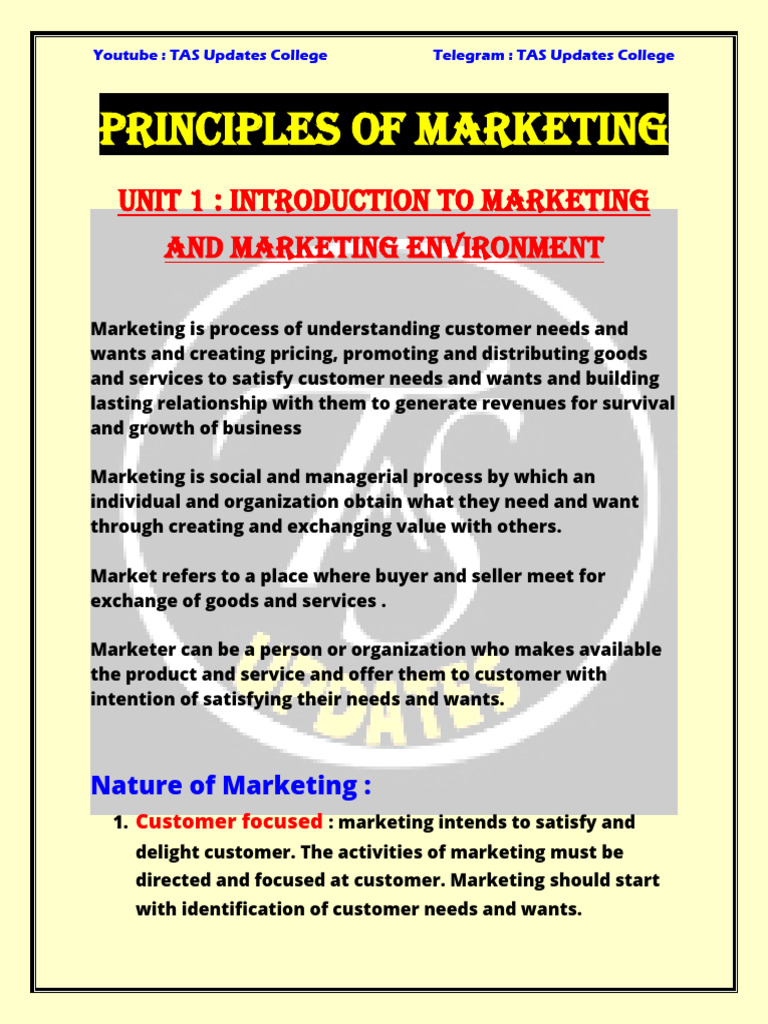 Principles of Marketing: Unit 1: Introduction To Marketing and ...