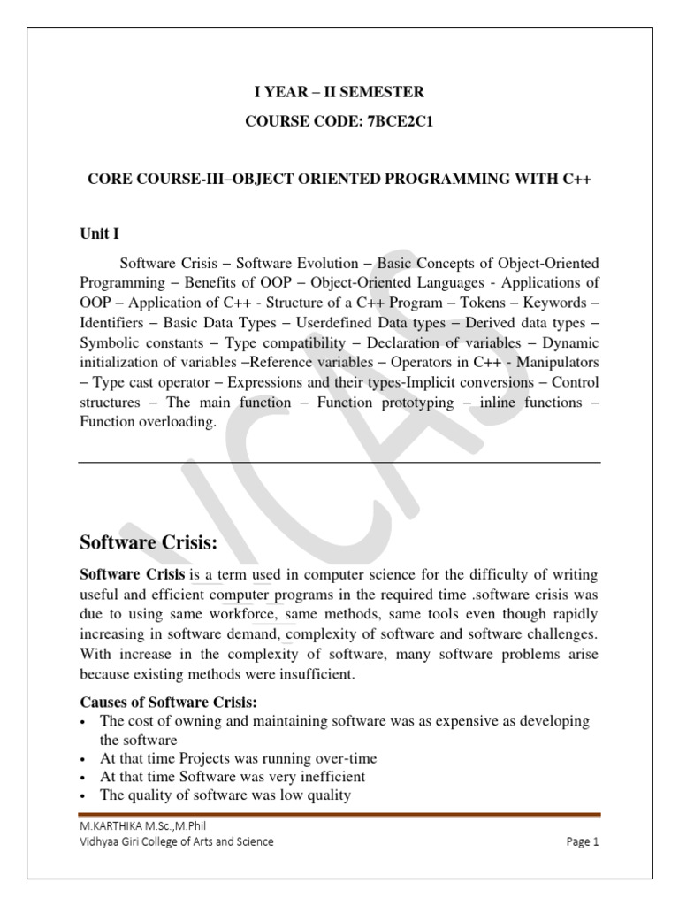 C++ Unit I-1 | PDF | C++ | Data Type