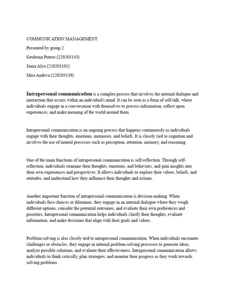 Intrapersonal Communication (Paper) | PDF | Communication | Thought