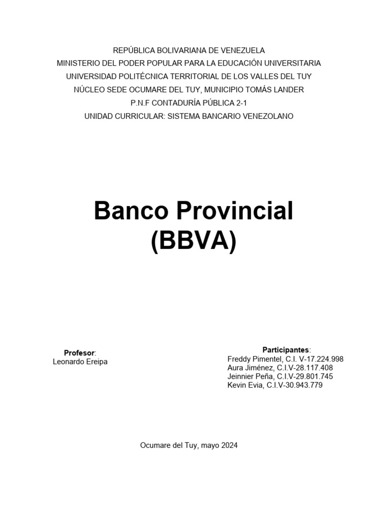 Banco Provincial BBVA | PDF | Industrias de servicio | Economias