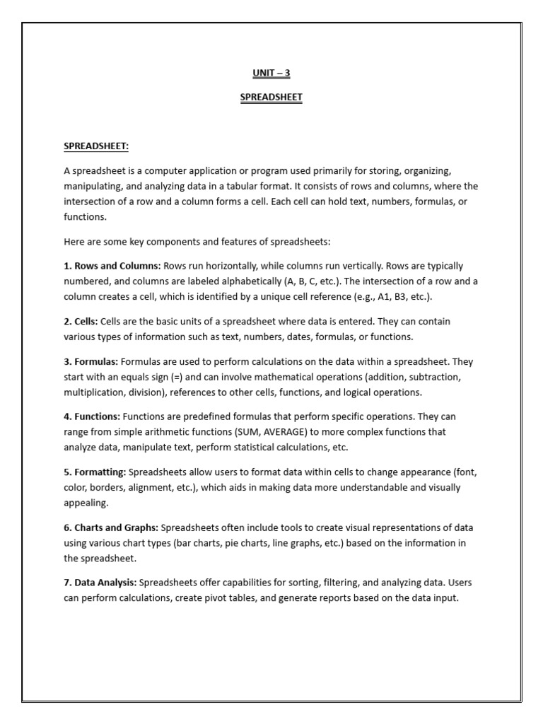 UNIT 3 | PDF | Microsoft Excel | Spreadsheet