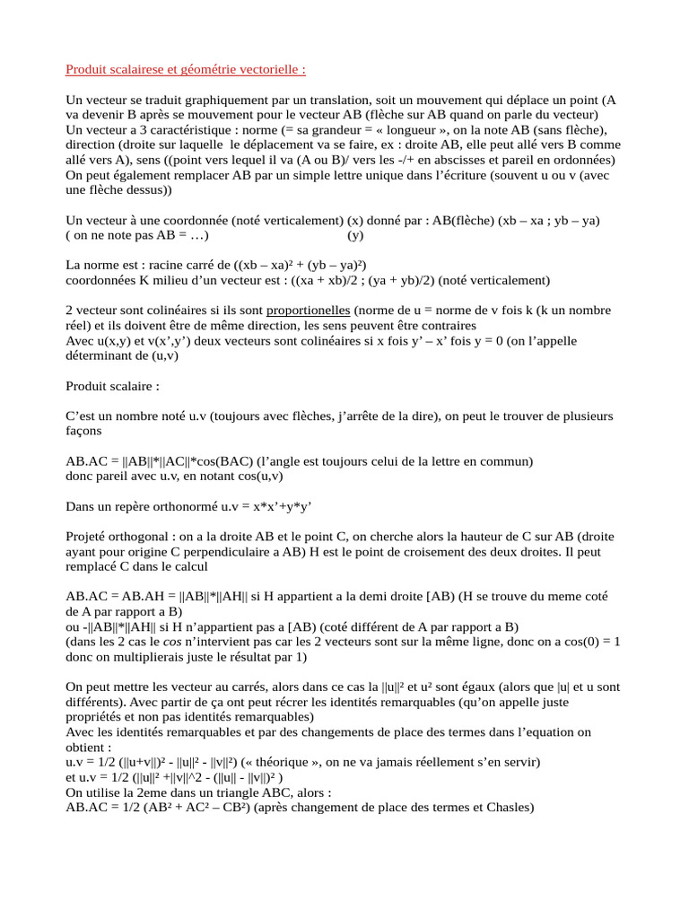 Produit scalaire et géométrie vectorielle | PDF | Scalaire ...