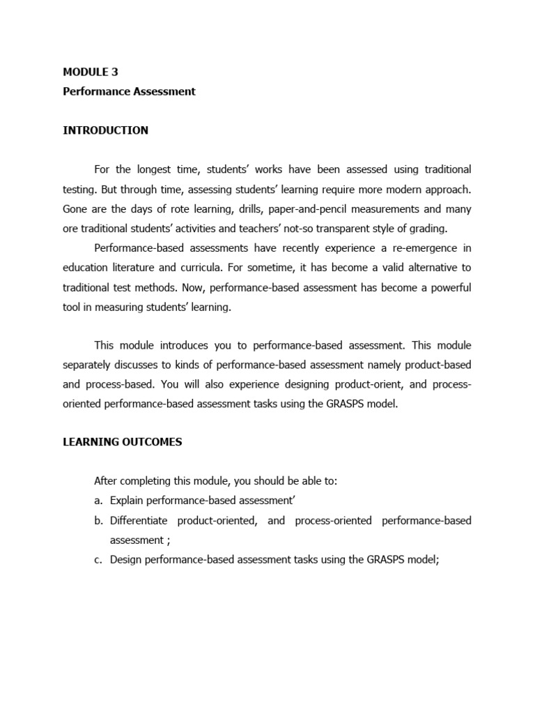 Module 3 Performance Assessment | PDF | Learning | Expert