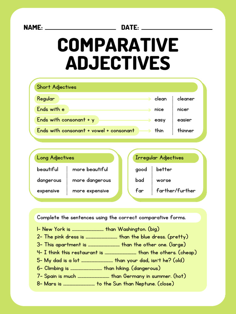 Comparative Adjectives Grammar Worksheet | PDF | Adjective | Solar System