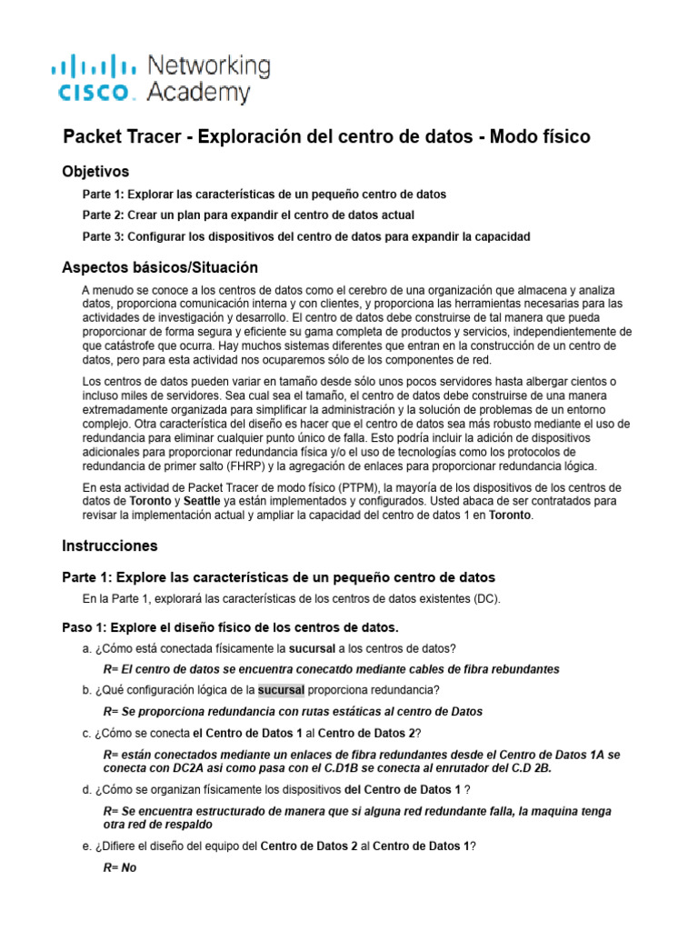 Packet Tracer - Exploración Del Centro de Datos - Modo Físico | PDF | Conmutador de red ...