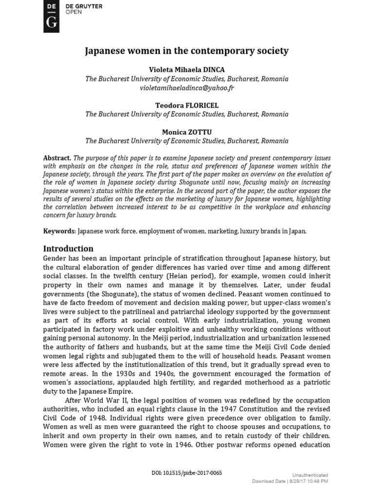 Japanese Women in the Contemporary Society | PDF | Luxury Goods | Japan Japanese Women in the Contemporary Society | PDF | Luxury Goods | Japan