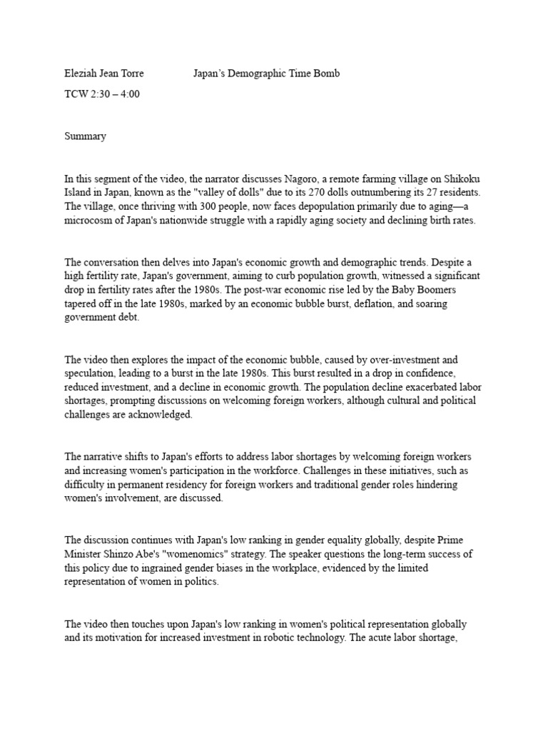 Japan's Demographic Time Bomb | PDF | Birth Rate | Japan