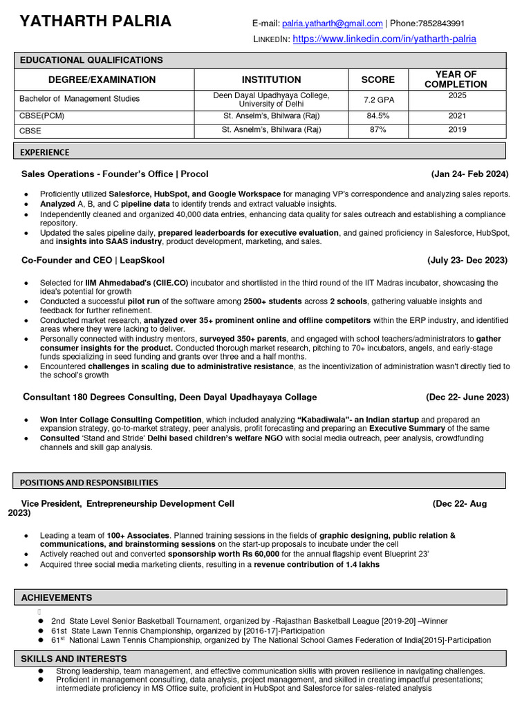 yatharth cv1 | PDF | Business | Business Economics