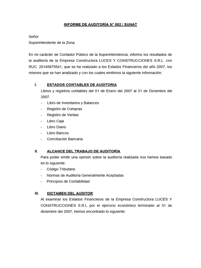 Informe de Auditoria | PDF | Contabilidad | Auditoría