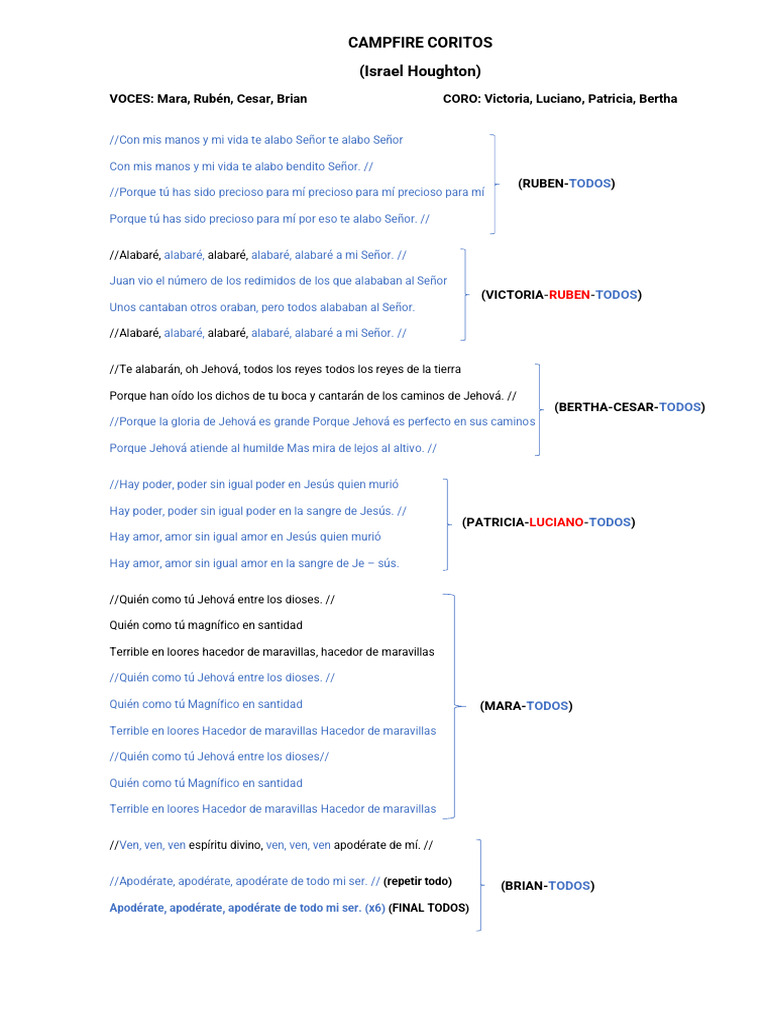 LETRA CAMPFIRE CORITOS | PDF
