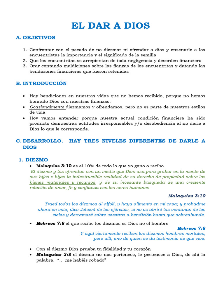 El Dar A Dios, Con Los Versiculos | Descargar gratis PDF | Culpa ...