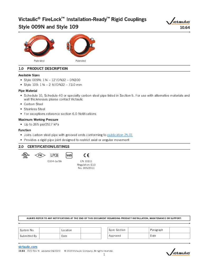 01 - Victaulic Cuplaj 009N | PDF