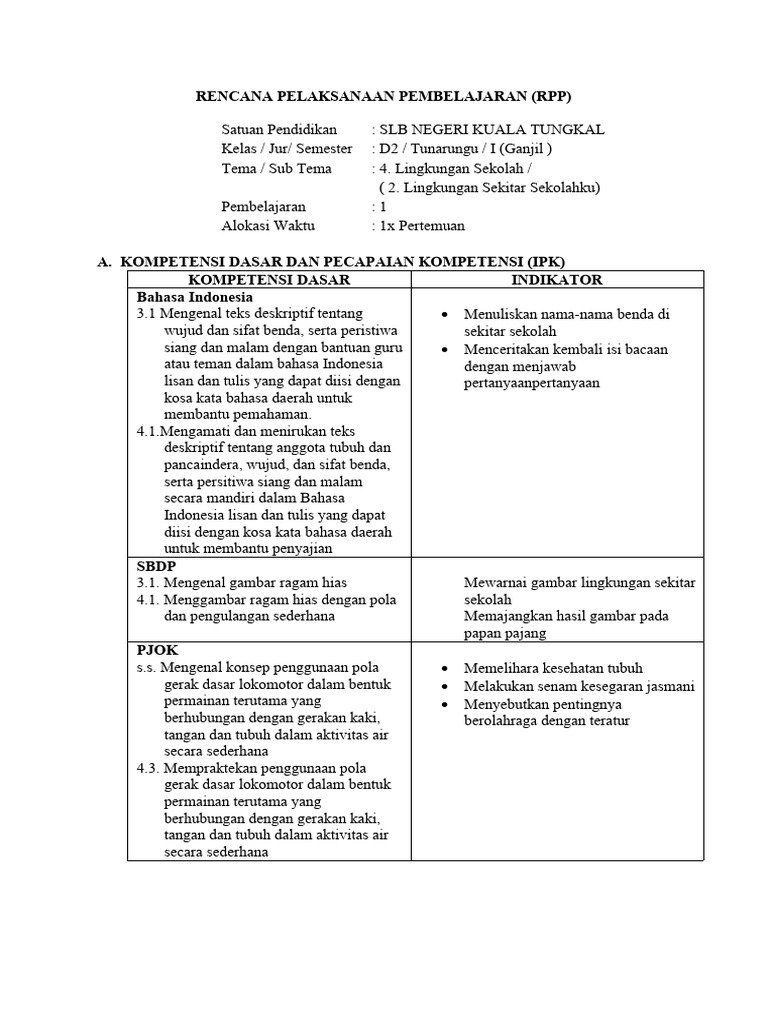 RPP SLB Tunarungu: Lingkungan Sekolah | PDF | Karier & Perkembangan | Sains & Matematika