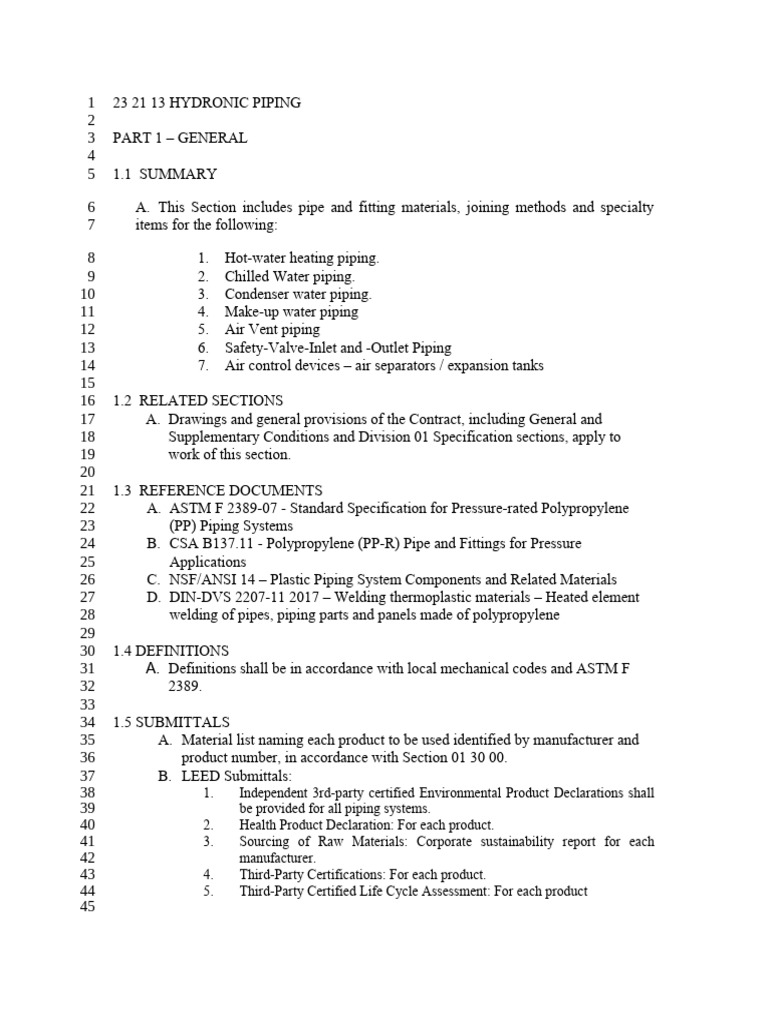 Aquatherm SECTION 232113 Hydronic Piping | PDF | Building Insulation | Pipe (Fluid Conveyance)