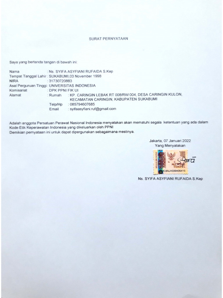 Syifa Asyfiani Rufaida-Surat Patuh Etika Profesi | PDF