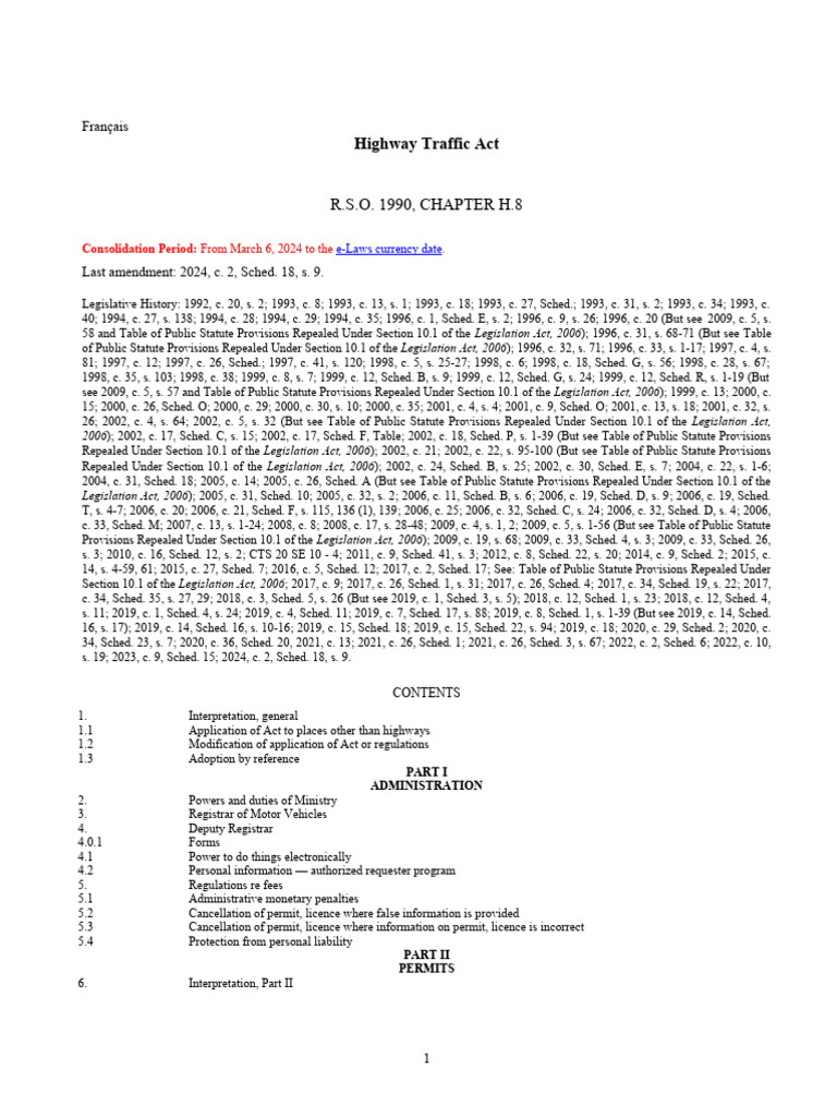 Highway Traffic Act 1990 | PDF | Driving | Driving Under The Influence